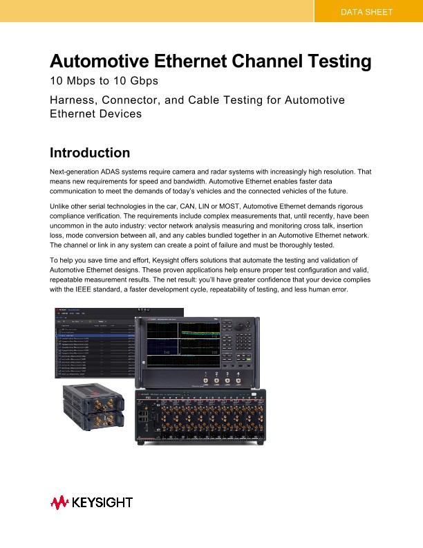 Automotive Ethernet Channel Testing PDF Asset Page | Keysight