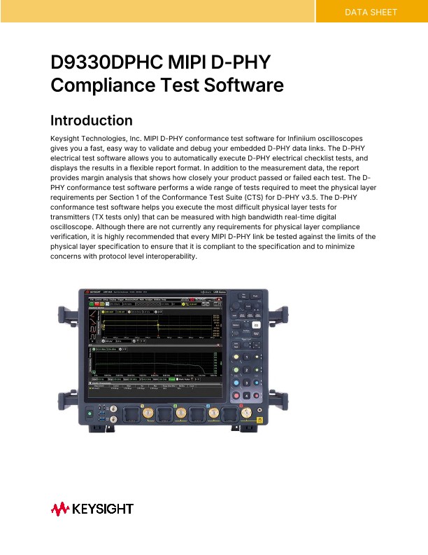 D9330DPHC MIPI D-PHY Compliance Test Software PDF Asset Page | Keysight