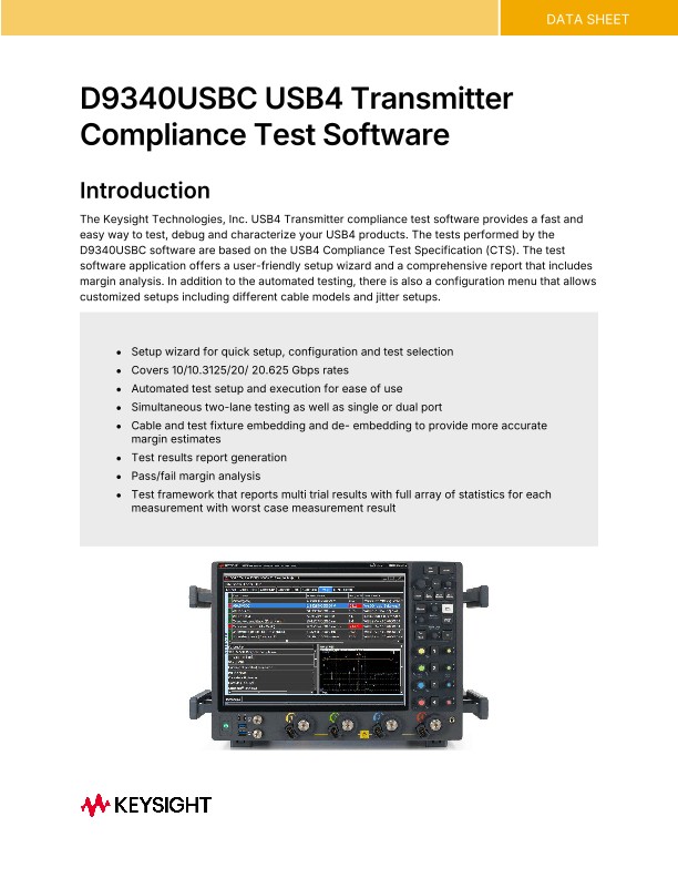 D9340USBC USB4 TX Test Application Software PDF Asset Page | Keysight