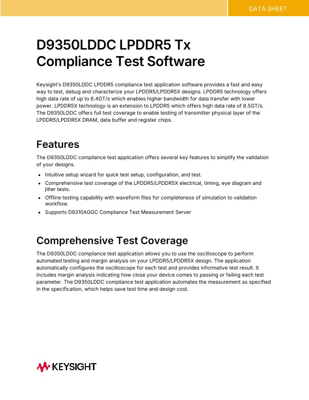 D9350LDDC LPDDR5 Tx Compliance Test Software PDF Asset Page | Keysight