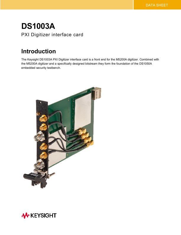 DS1003A PXI Digitizer Interface Card PDF Asset Page | Keysight