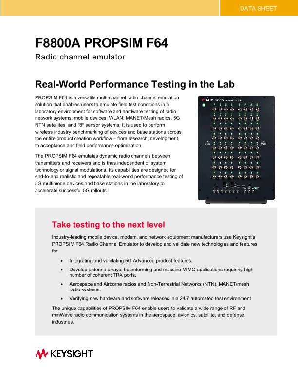 F8800A PROPSIM F64 Radio Channel Emulator PDF Asset Page | Keysight