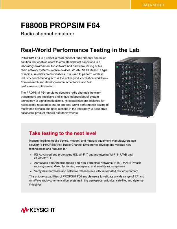 F8800B PROPSIM F64 Radio Channel Emulator PDF Asset Page | Keysight