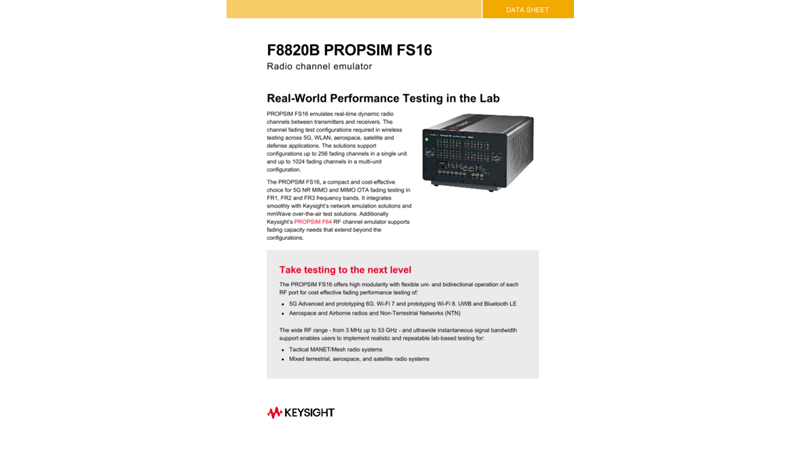 F8820B PROPSIM FS16 Channel Emulator | Keysight