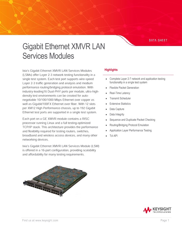 Gigabit Ethernet XMVR LAN Services Modules PDF Asset Page | Keysight