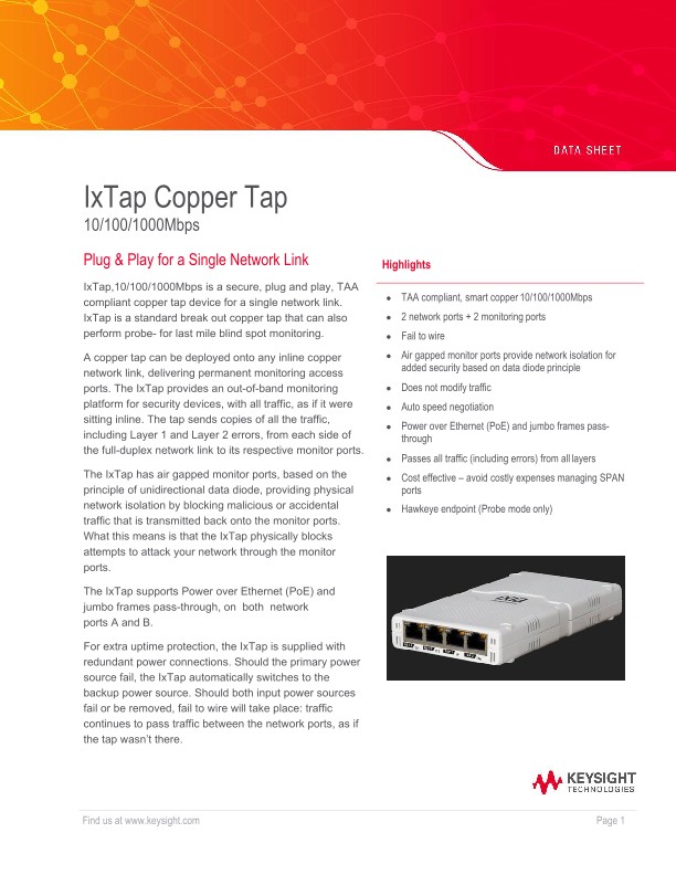 IxTap Copper Tap PDF Asset Page | Keysight