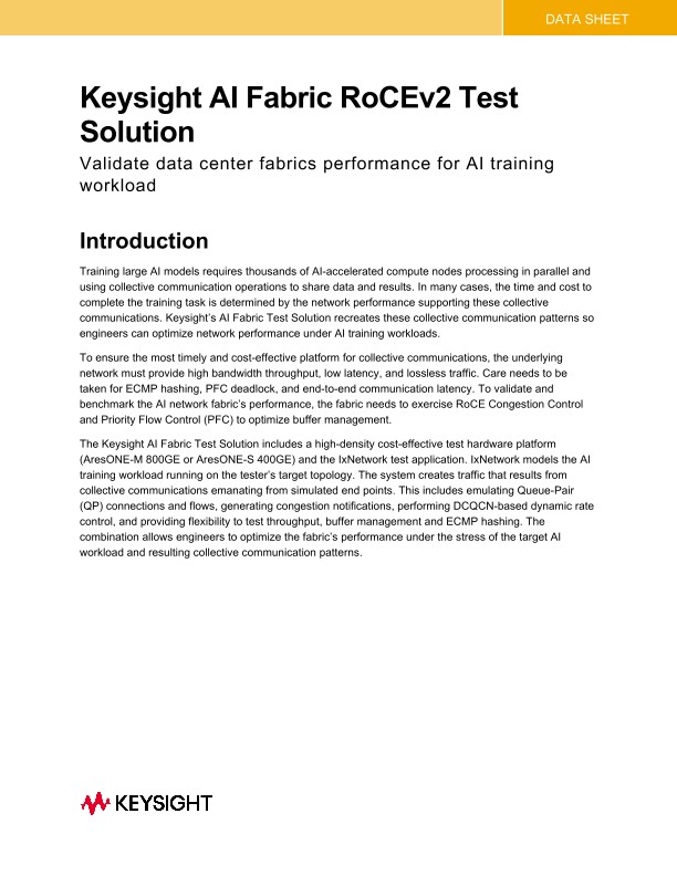 Keysight AI Fabric Test Solution PDF Asset Page | Keysight