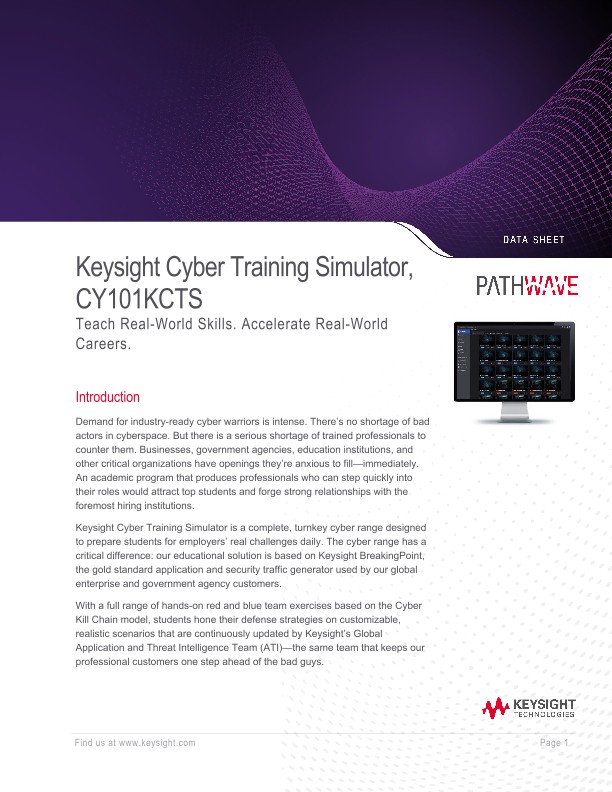 Keysight Cyber Academy, CY101KCA PDF Asset Page | Keysight