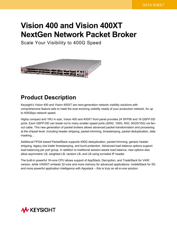 NextGen Network Packet Broker: Vision 400 PDF Asset Page | Keysight