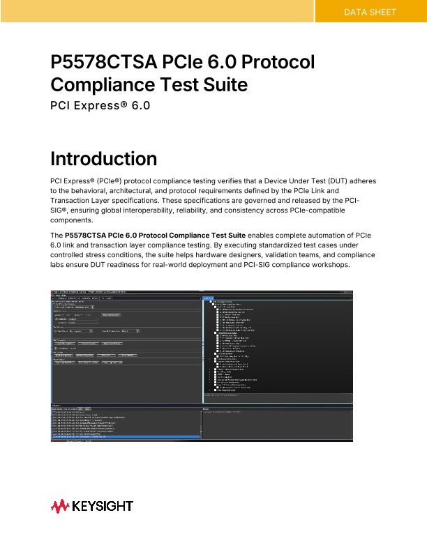 P5578CTSA PCIe 6.0 Protocol Compliance Test Suite PDF Asset Page | Keysight