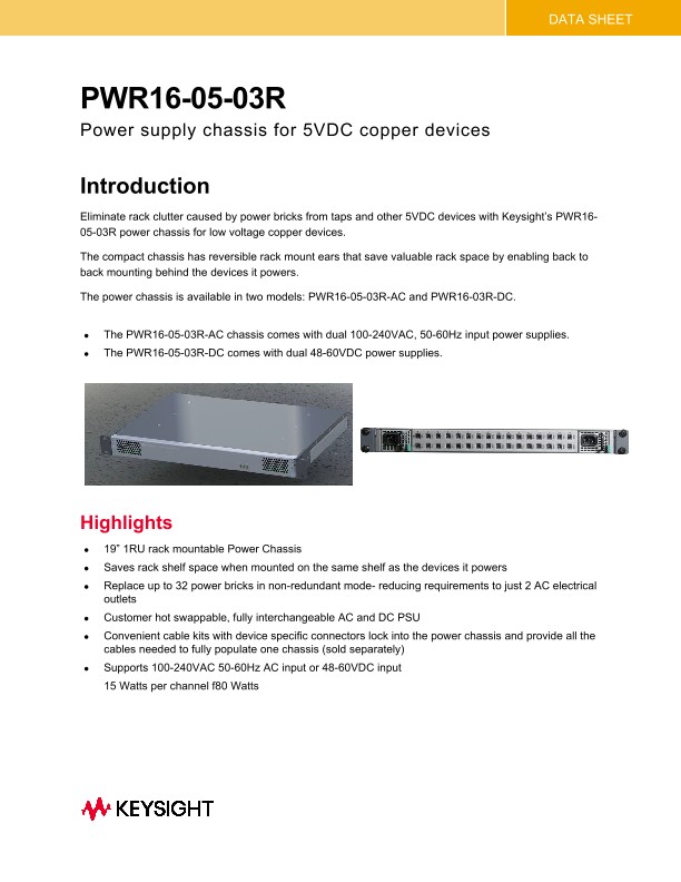 PWR16-05-03R Power Supply Chassis PDF Asset Page | Keysight