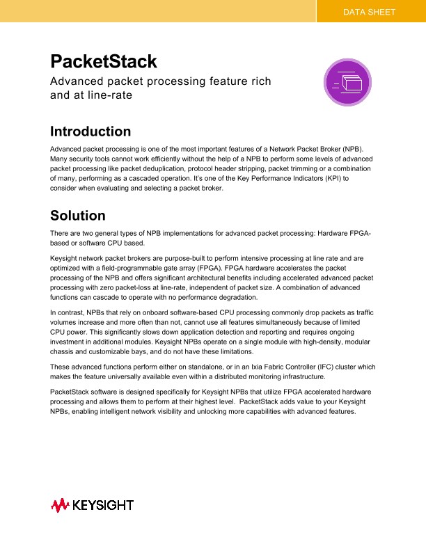 PacketStack Advanced Packet Processing PDF Asset Page | Keysight