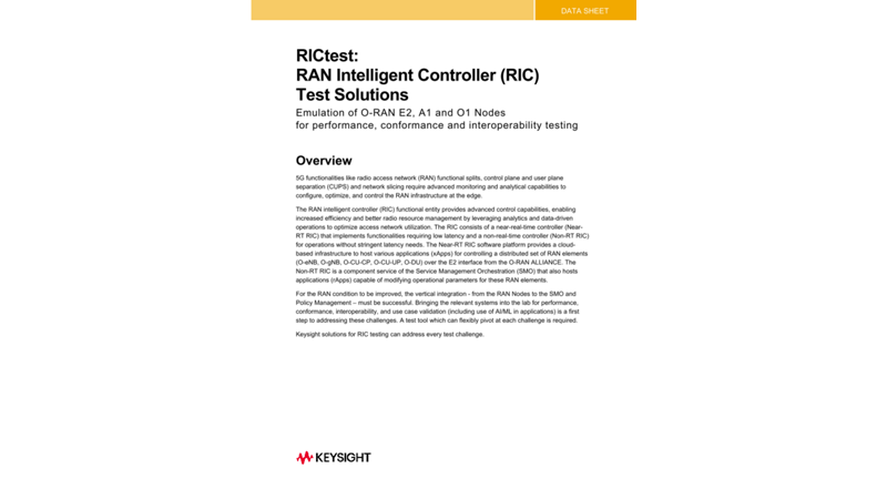 P8828S RICtest — RAN Intelligent Controller Test Solutions | Keysight