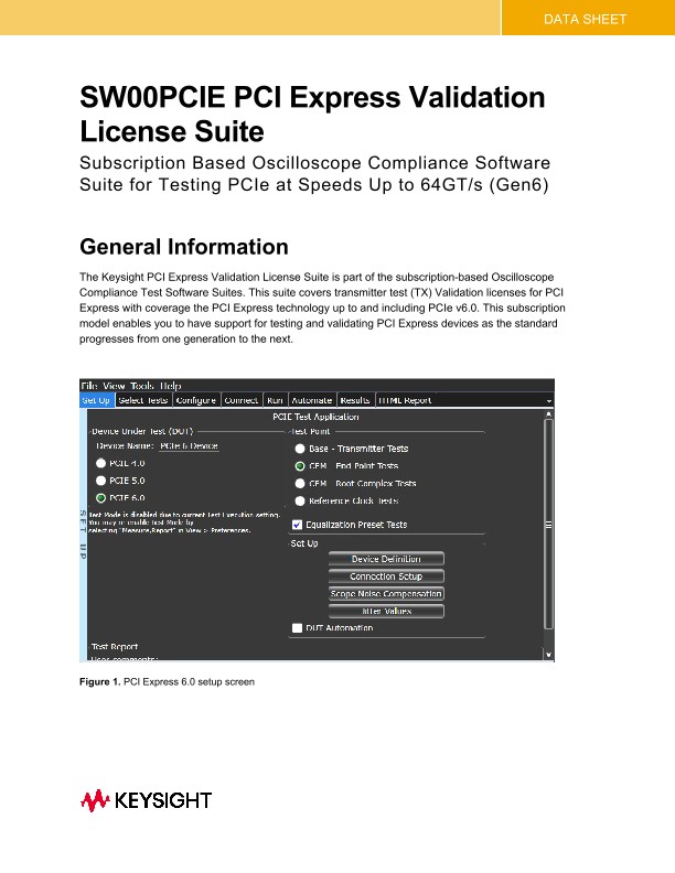 SW00PCIE PCI Express Validation License Suite PDF Asset Page | Keysight
