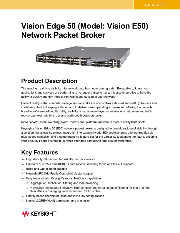 Vision Edge 50 (Model: Vision E50) Network Packet Broker PDF Asset Page ...