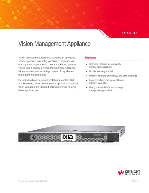 Vision Management Appliance PDF Asset Page | Keysight