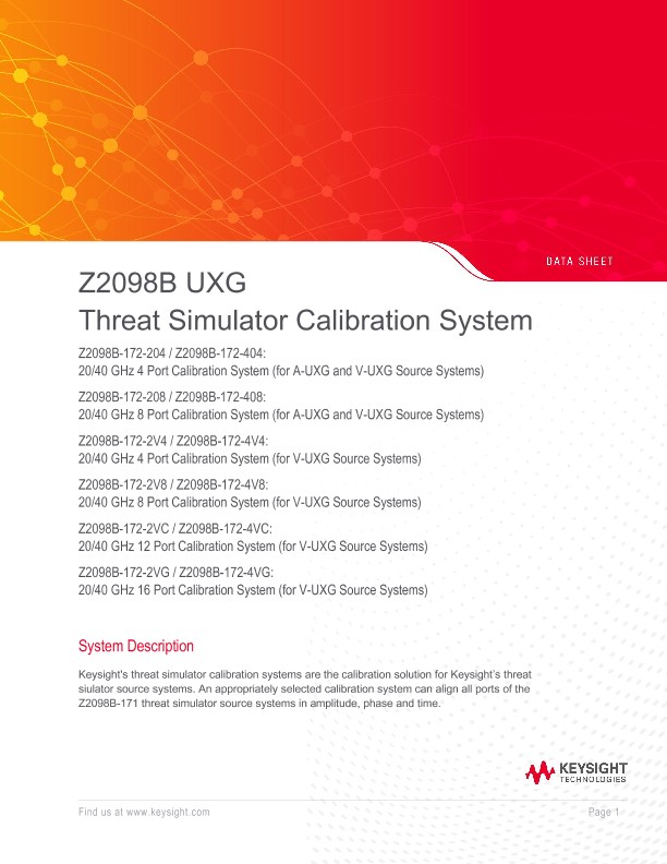 Z2098B UXG Threat Simulator Calibration System PDF Asset Page | Keysight