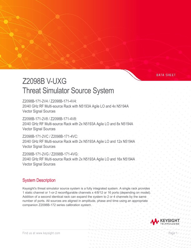 Z2098B V-UXG Threat Simulator Source System PDF Asset Page | Keysight