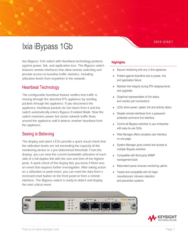 Ixia iBypass 1Gb PDF Asset Page | Keysight