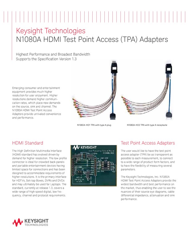 N1080A HDMI Test Point Access (TPA) Adapters PDF Asset Page | Keysight