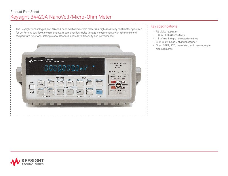 34420A NanoVolt/Micro-Ohm Meter PDF Asset Page | Keysight
