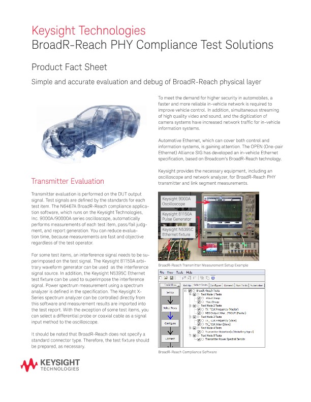 BroadR-Reach PHY Compliance Test Solutions PDF Asset Page | Keysight