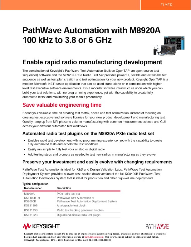 PathWave Automation with M8920A 100 kHz to 3.8 or 6 GHz PDF Asset Page ...