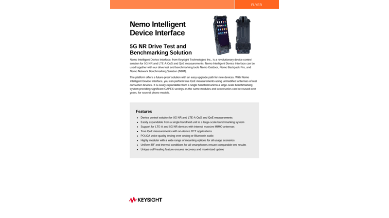 Nemo Intelligent Device Interface 5G NR Drive Test Solution | Keysight