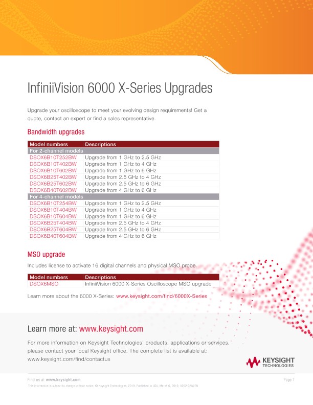 InfiniiVision 6000 X-Series Upgrades PDF Asset Page | Keysight
