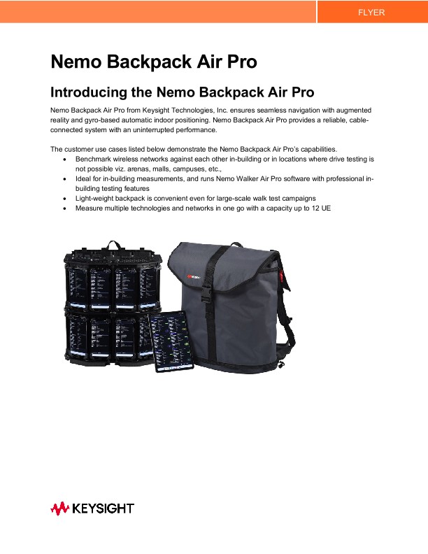 Nemo Backpack Air Pro PDF Asset Page | Keysight