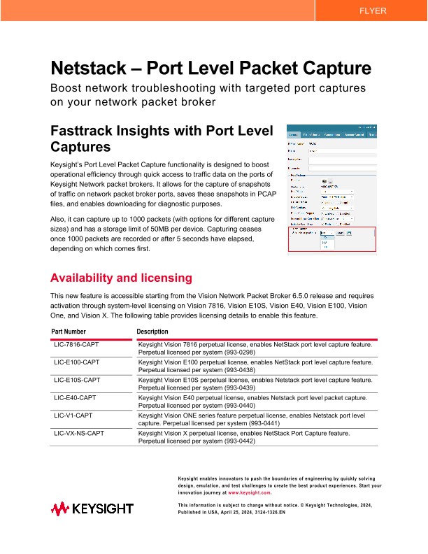 Netstack – Port Level Packet Capture PDF Asset Page | Keysight