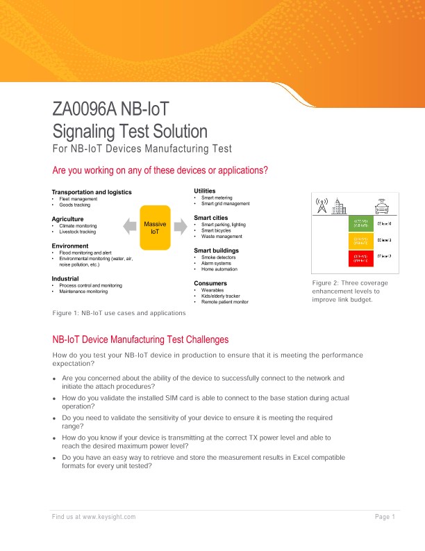 ZA0096A NB-IoT Signaling Test Solution PDF Asset Page | Keysight