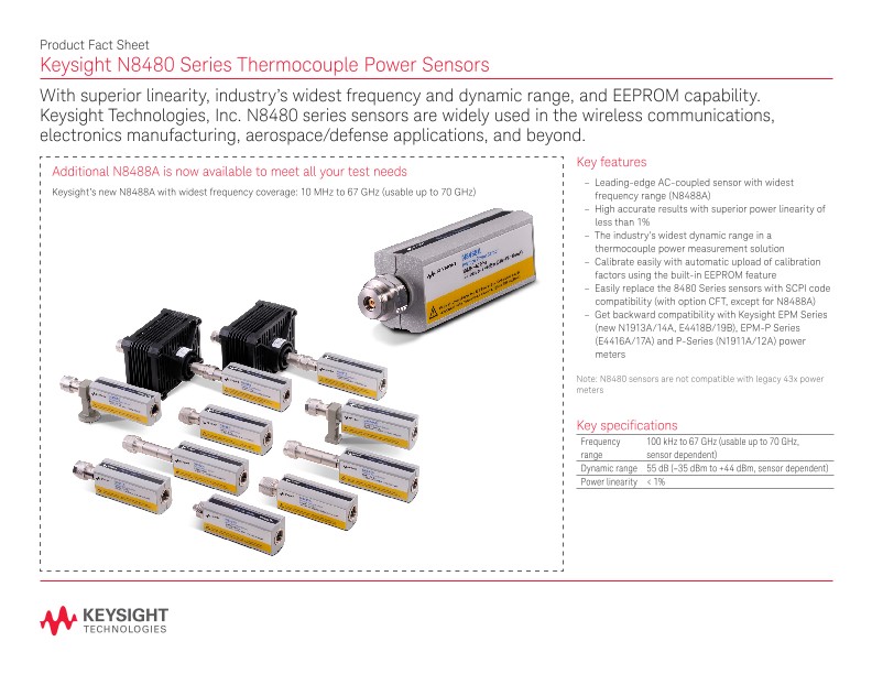 N8480 Series Thermocouple Power Sensors – Product Fact Sheet PDF Asset ...