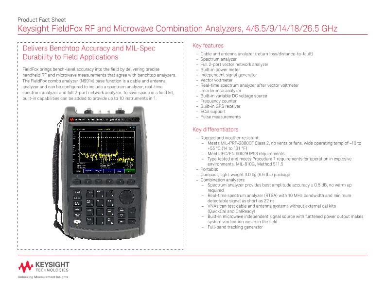 FieldFox RF and Microwave Combination Analyzers, 4/6.5/9/14/18/26.5 GHz ...