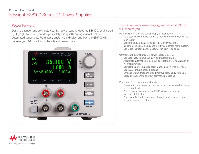 E36100 Series DC Power Supplies PDF Asset Page | Keysight