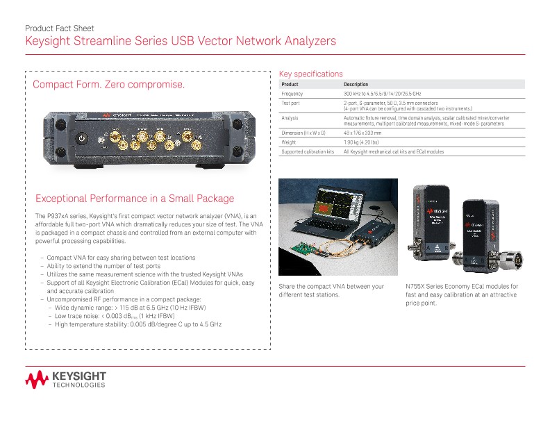 Streamline Series USB Vector Network Analyzers PDF Asset Page | Keysight