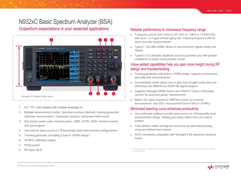 N932xC Basic Spectrum Analyzer (BSA) PDF Asset Page | Keysight