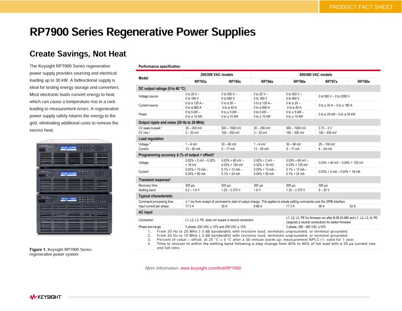 RP7900 Series Regenerative Power Supplies PDF Asset Page | Keysight
