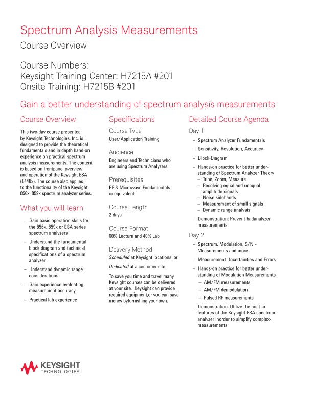 Spectrum Analysis Measurements - Course Overview PDF Asset Page | Keysight