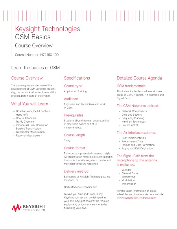GSM Basics - Course Overview PDF Asset Page | Keysight