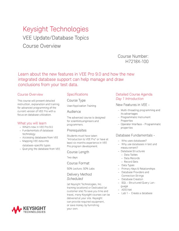 VEE Update/Database Topics, Course Number: H7218X-100 - Course Overview ...