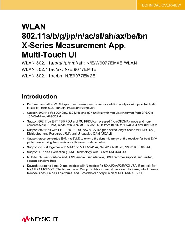 WLAN 802.11a/b/g/j/p/n/ac/af/ah/ax/be X-Series Measurement App, Multi ...