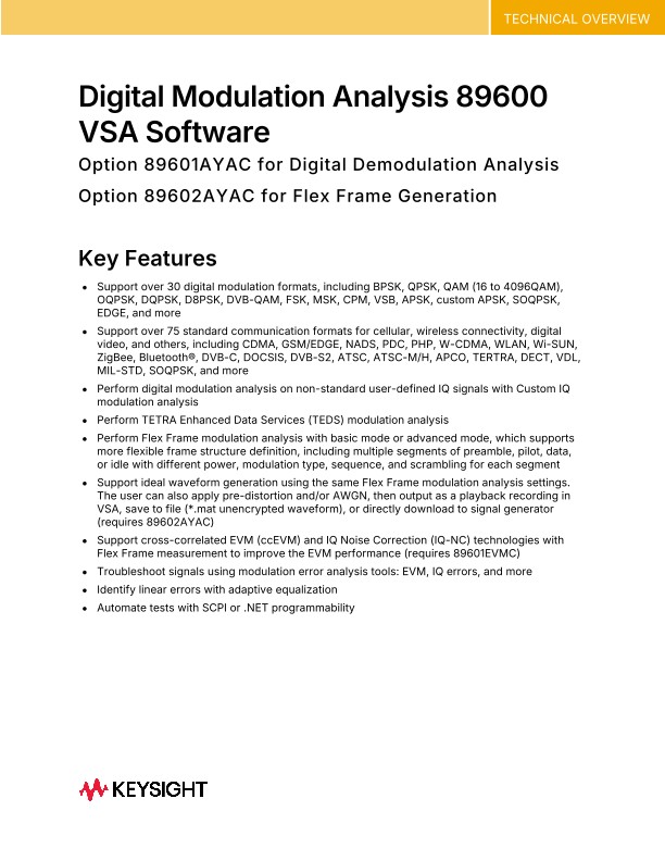 Digital Modulation Analysis 89600 VSA Software Option 89601AYAC ...
