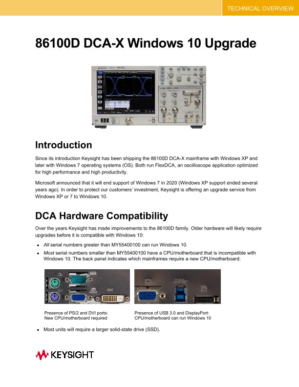 86100D DCA-X Windows 10 Upgrade PDF Asset Page | Keysight
