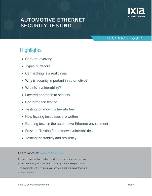 Automotive Ethernet Security Testing PDF Asset Page | Keysight