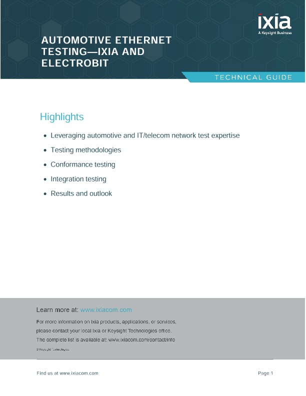 Automotive Ethernet Testing - Ixia and Electrobit PDF Asset Page | Keysight