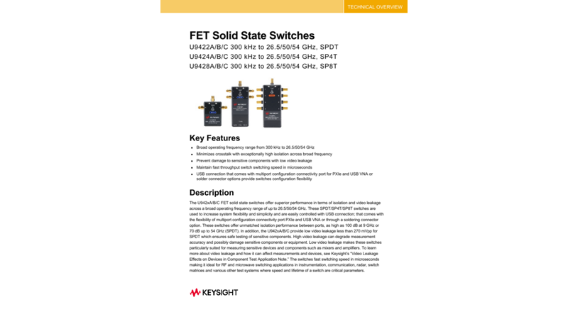 U9428B FET Solid State Switch, 300 kHz to 50 GHz, SP8T | Keysight