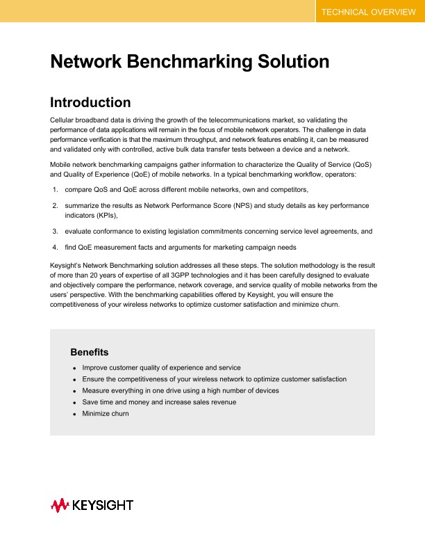 Network Benchmarking Solution PDF Asset Page | Keysight