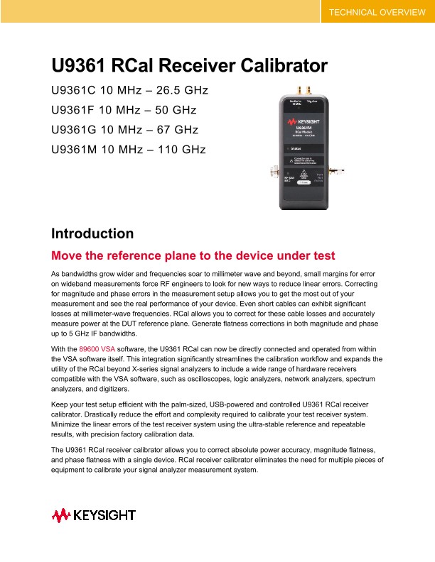 U9361 RCal Receiver Calibrator PDF Asset Page | Keysight