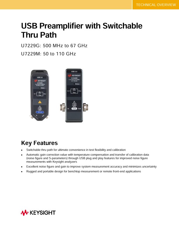 USB Preamplifier with Switchable Thru Path PDF Asset Page | Keysight